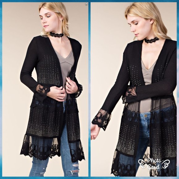 Vocal | Sweaters | New Vocal Black Crystal Boho Vintage Lace Ruffle ...
